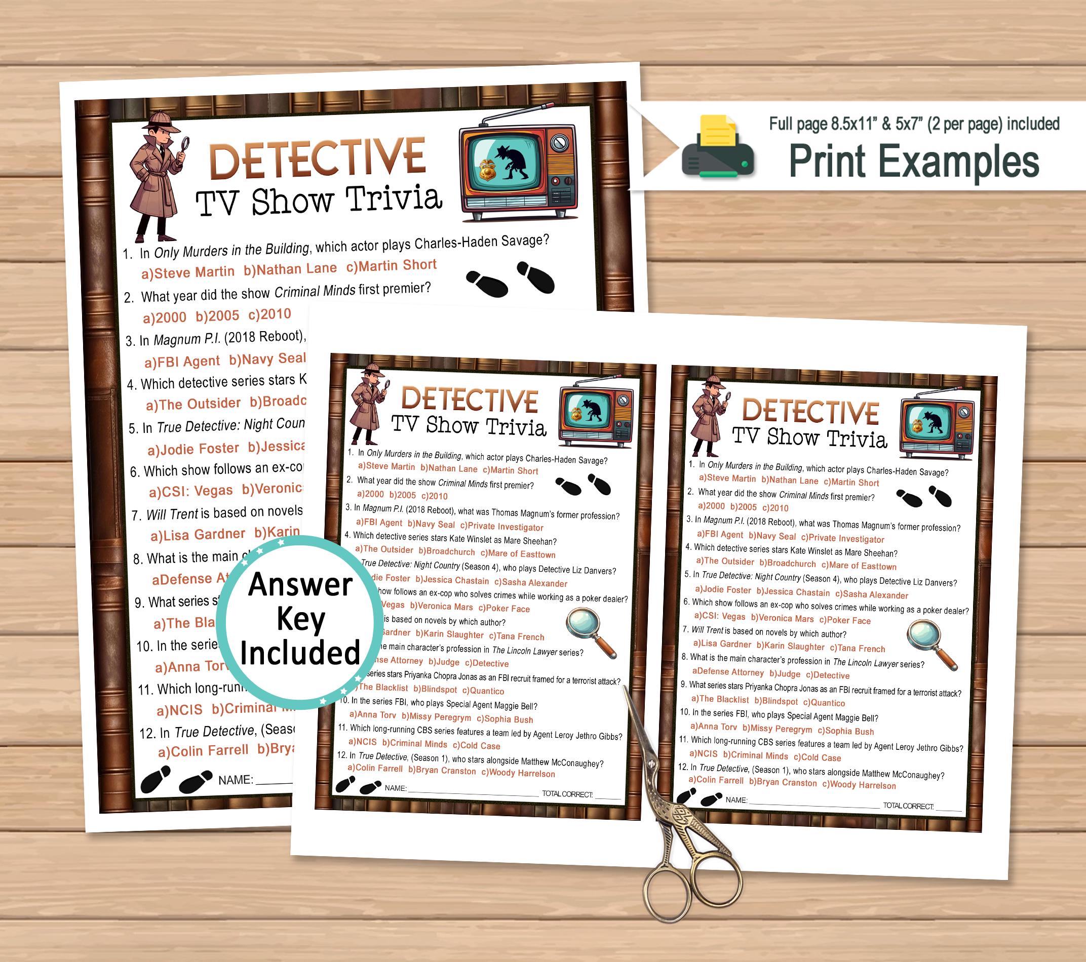 Detective TV Show Trivia Printable Game - Etsy