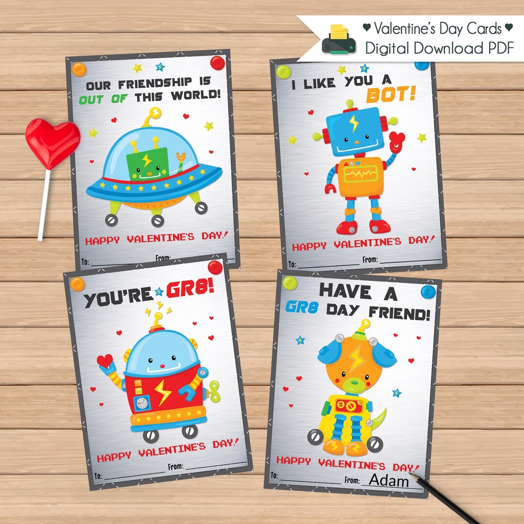 Robots Valentine Cards - (printable PDF Digital Download) - Etsy