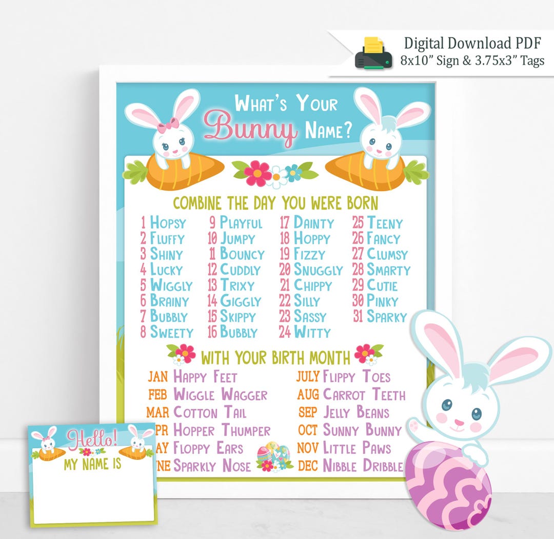 Bunny Name Game: Easter Party Activity, Classroom Fun (printable PDF ...