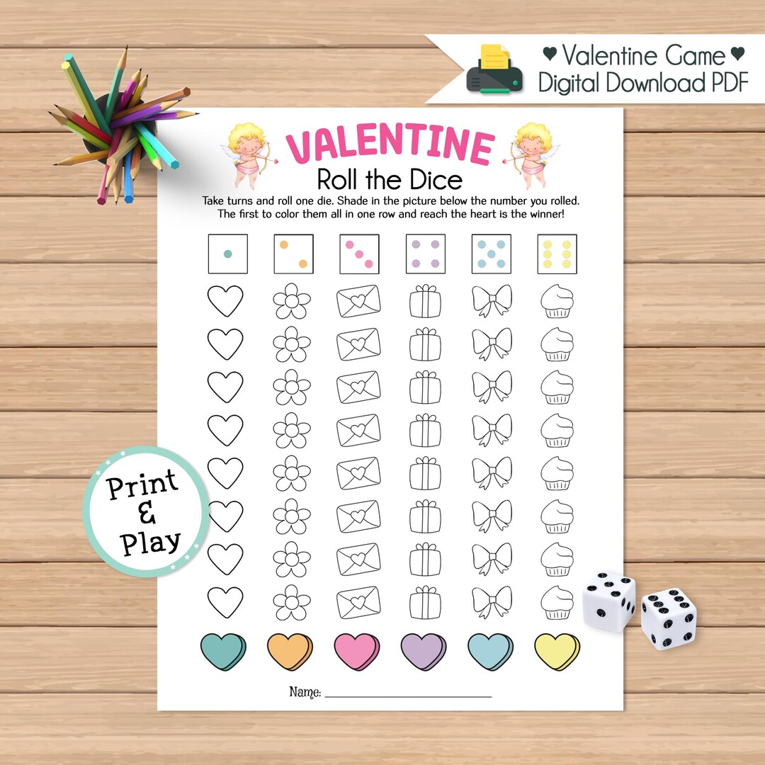Valentine Roll the Dice Game: Party Activity (digital Download PDF) - Etsy