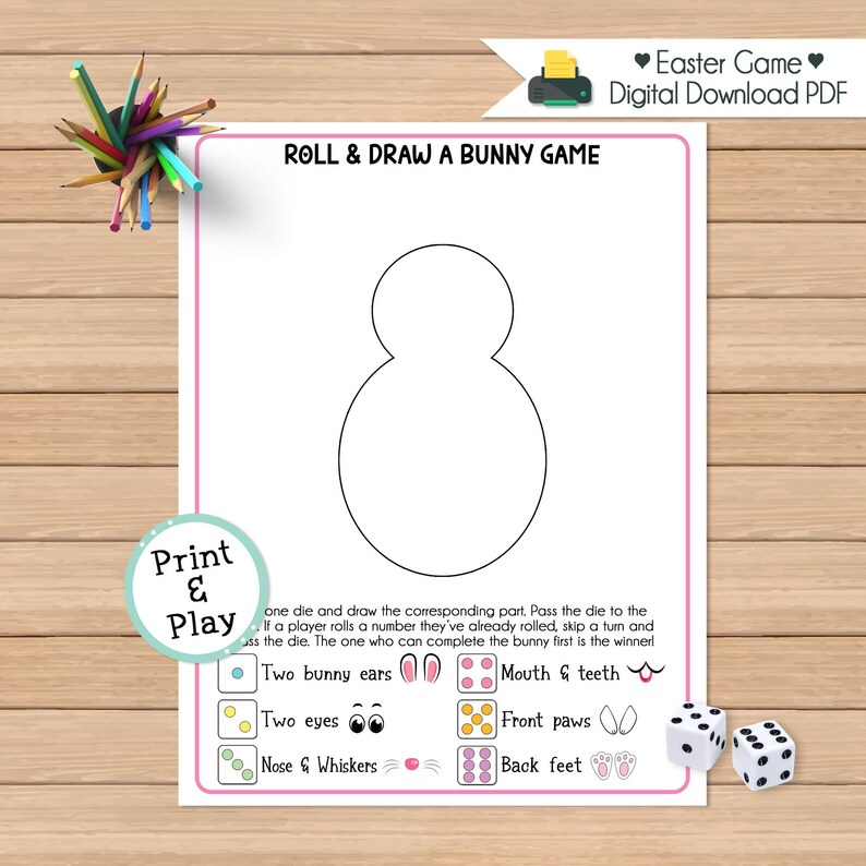 Roll and Draw a Bunny Dice Game for Kids - (PDF Printable) - Etsy