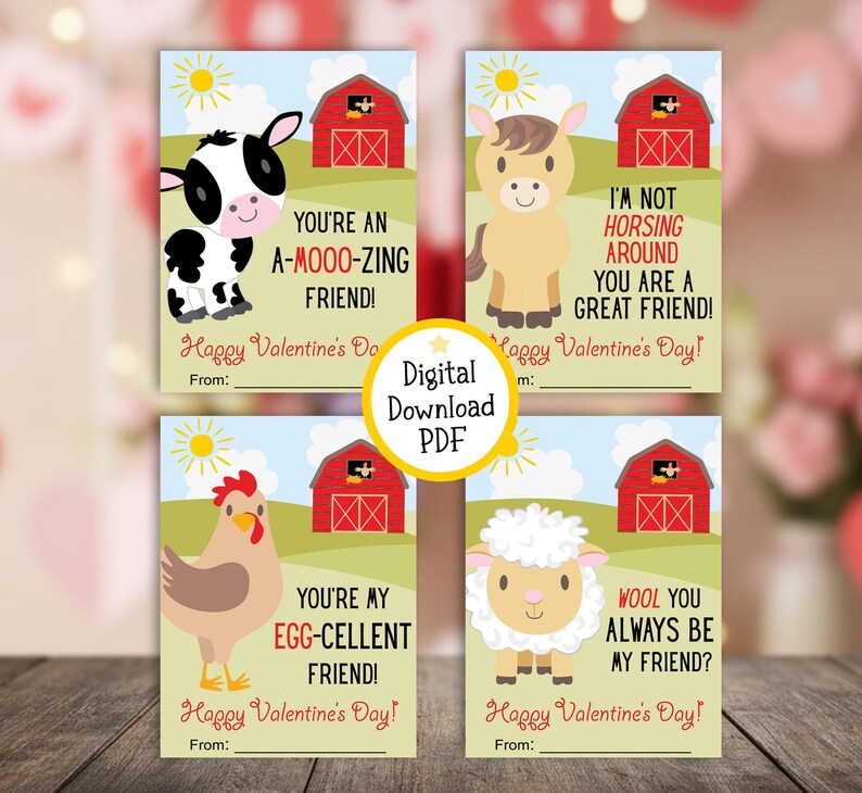 Farm Animals Valentine Cards - (printable PDF Digital Download) - Etsy