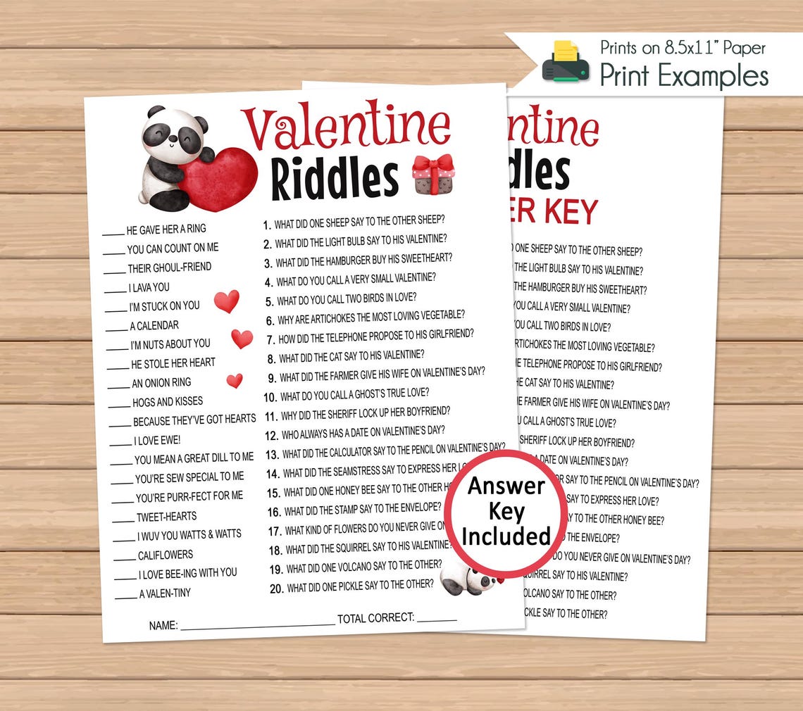 Kids Valentine Riddles: Printable Party Activity (PDF Download) - Etsy