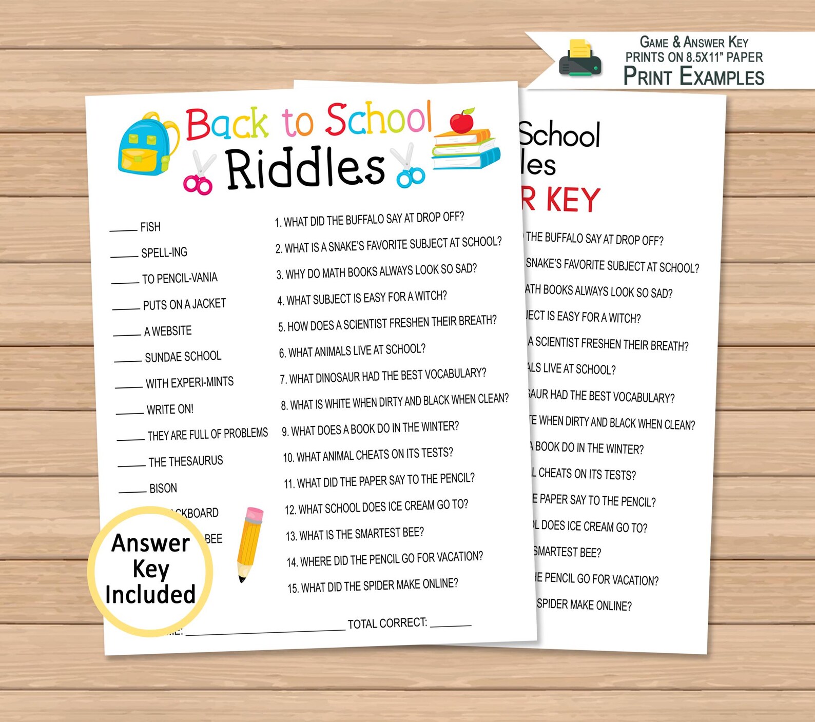 Back to School Riddles Game: Printable Kids Activity (PDF Download ...