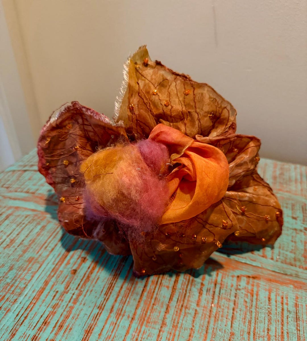 Unique Copper-colored Fiber Art Flower - Etsy