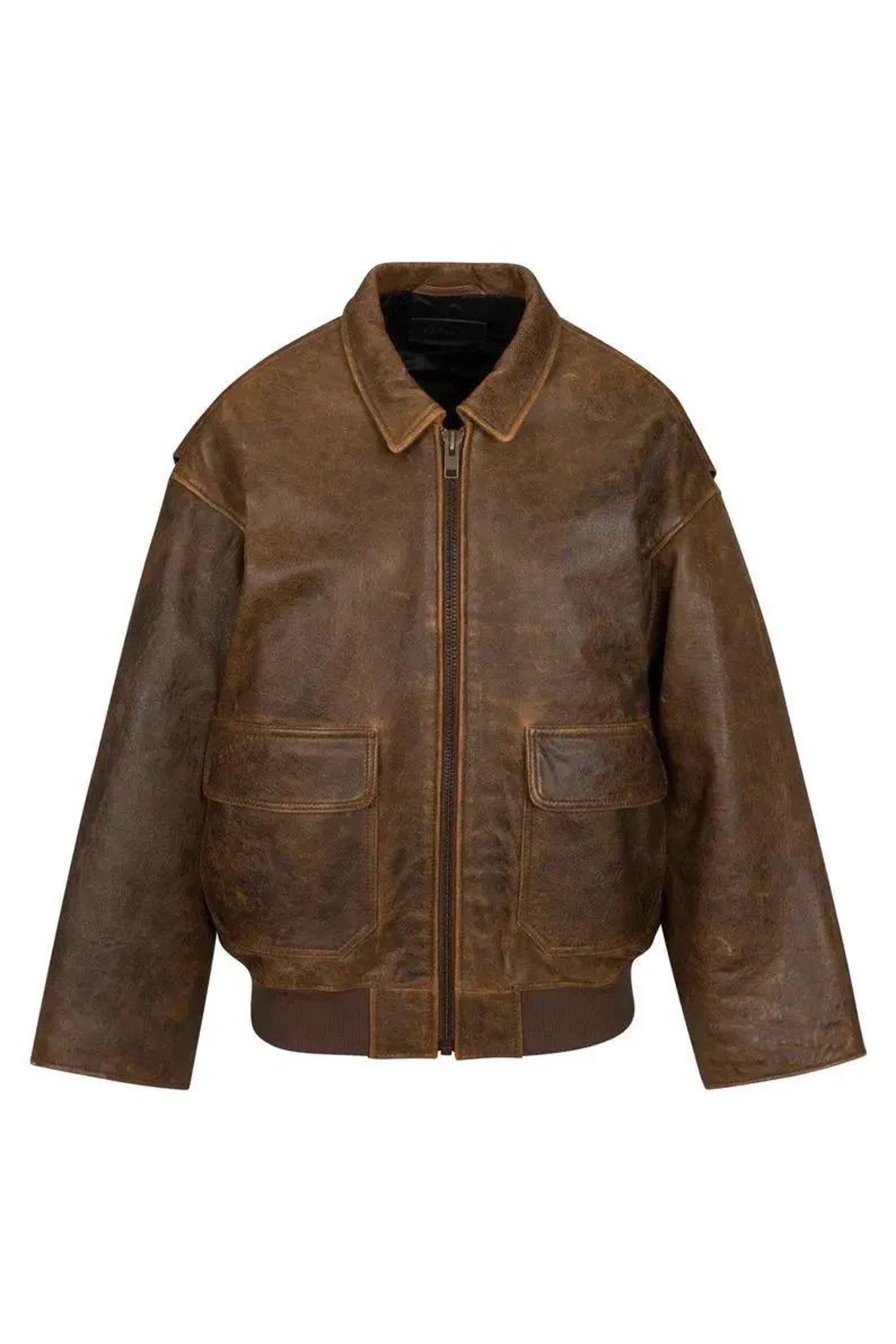 Vintage Distressed Brown Leather Bomber Jacket | 90s Retro Aviator ...