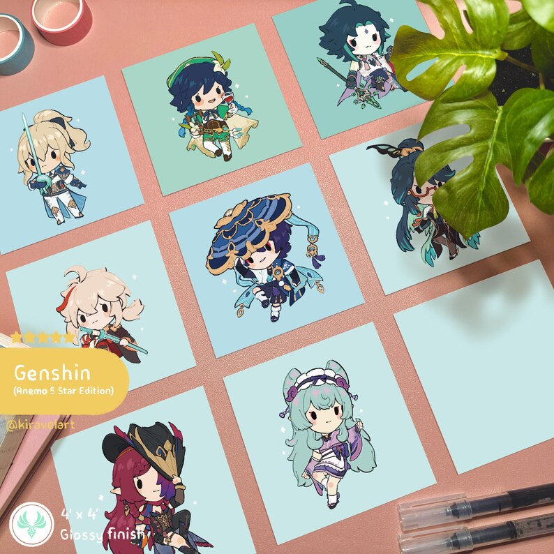 Genshin Impact Anemo 5-star Mini Prints: Handmade Glossy Anime Art - Etsy
