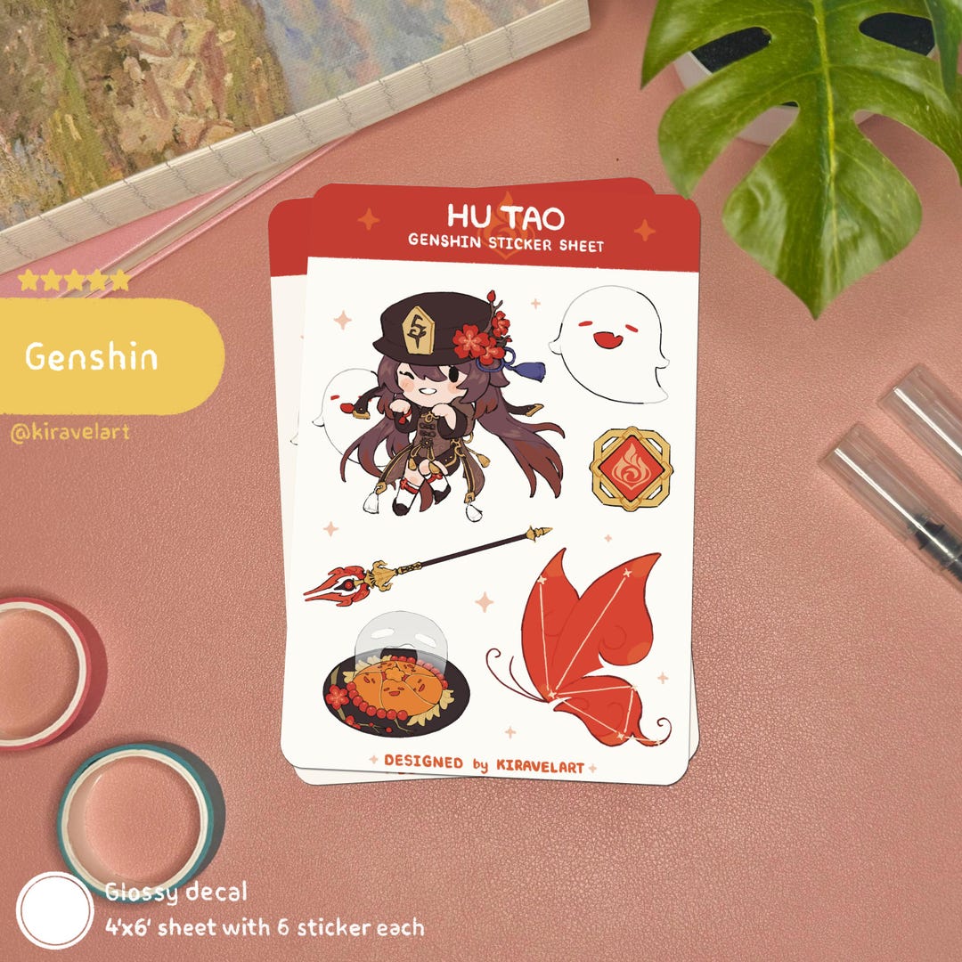 Hutao Genshin Impact Sticker Sheet: Kawaii Anime Waterproof Stickers - Etsy