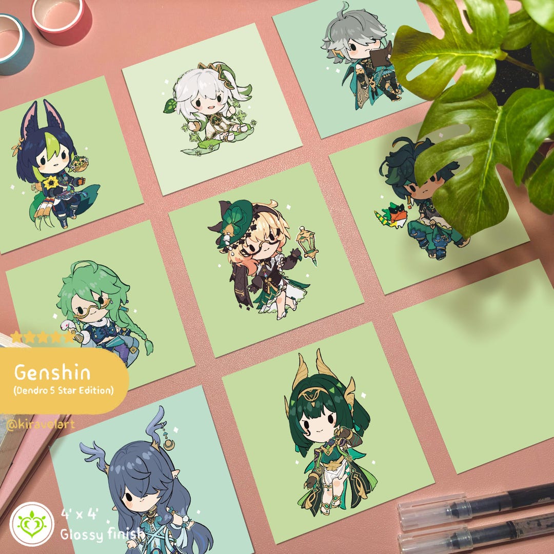 Genshin Impact Dendro 5 Star Mini Print: Kawaii Chibi Anime Art - Etsy