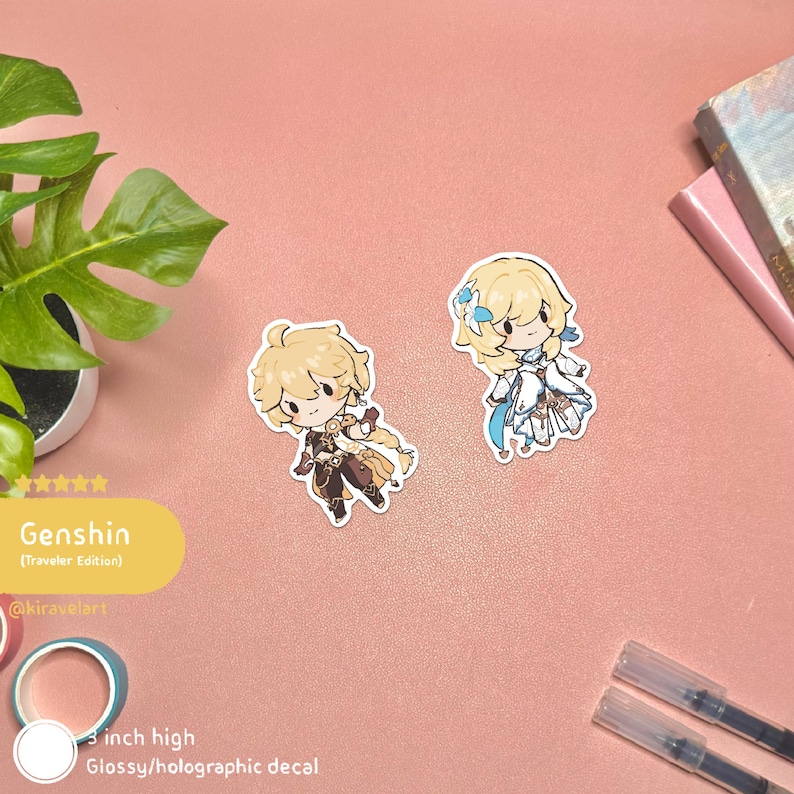 Genshin Impact Traveler Sticker: Aether & Lumine - Waterproof Anime ...