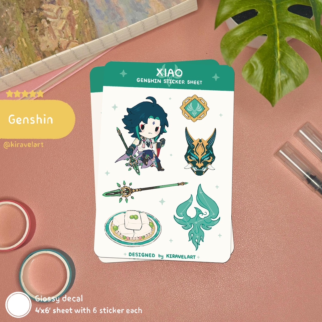 Xiao Genshin Impact Sticker Sheet: Kawaii Anime Waterproof Stickers - Etsy