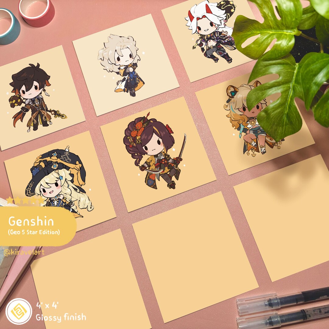 Genshin Impact Geo 5 Star Mini Prints: Kawaii Chibi Art - Etsy