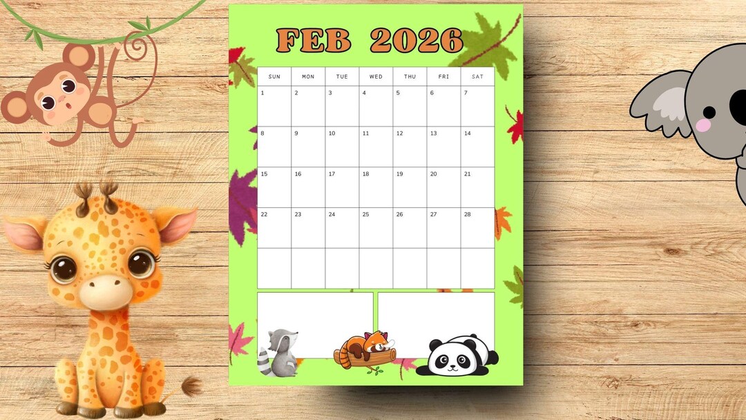 Funny Animals February 2026 Calendar - Printable Kids Planner (PDF ...