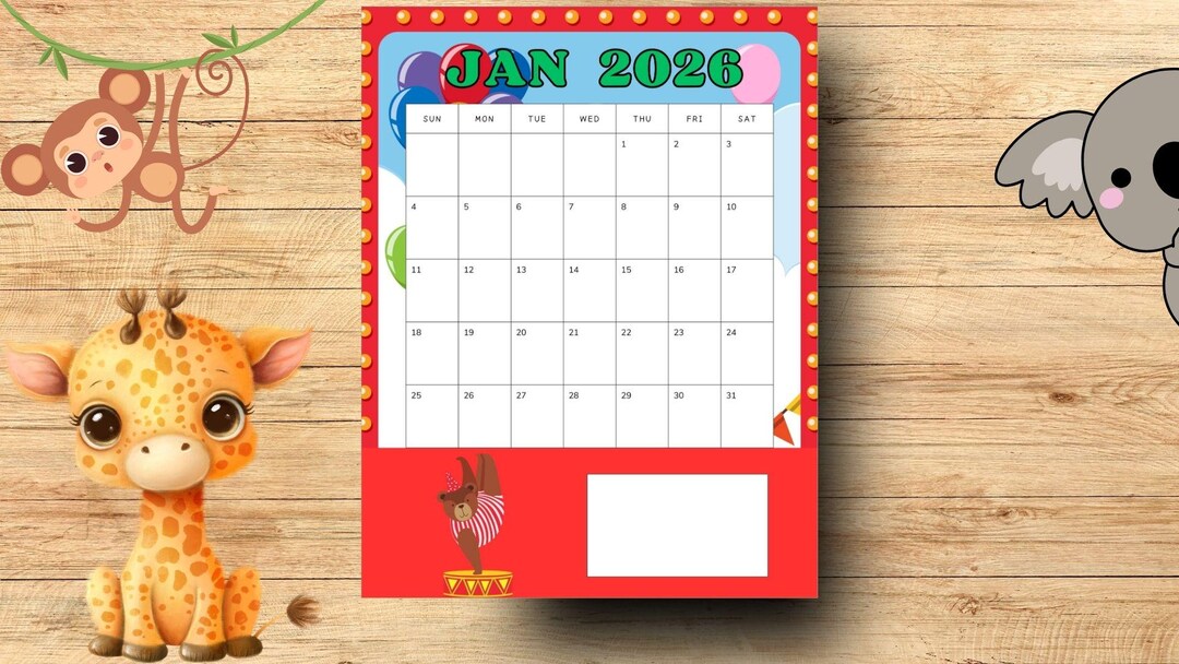 Happy Circus 2026 Calendar - Kids Monthly Planner (PDF, JPEG & Canva ...