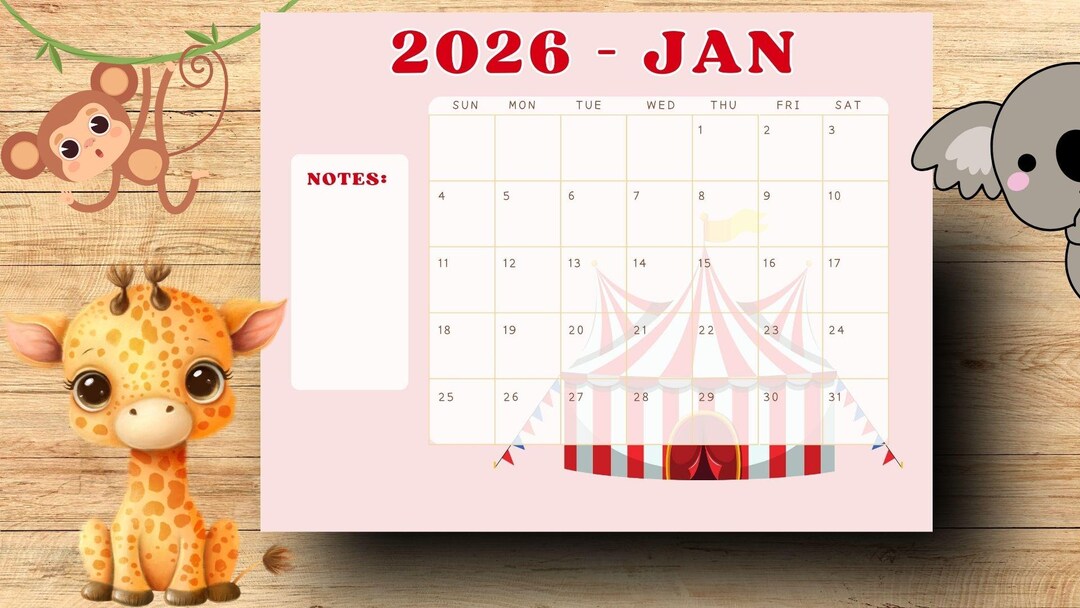 Editable January 2026 Calendar – Happy Circus Kids Planner (PDF, JPEG ...