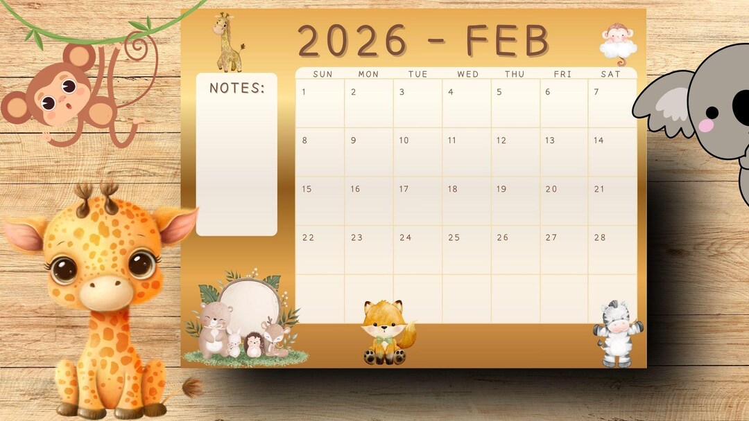 February 2026 Animals Calendar – Printable Kids Planner (PDF, JPEG ...