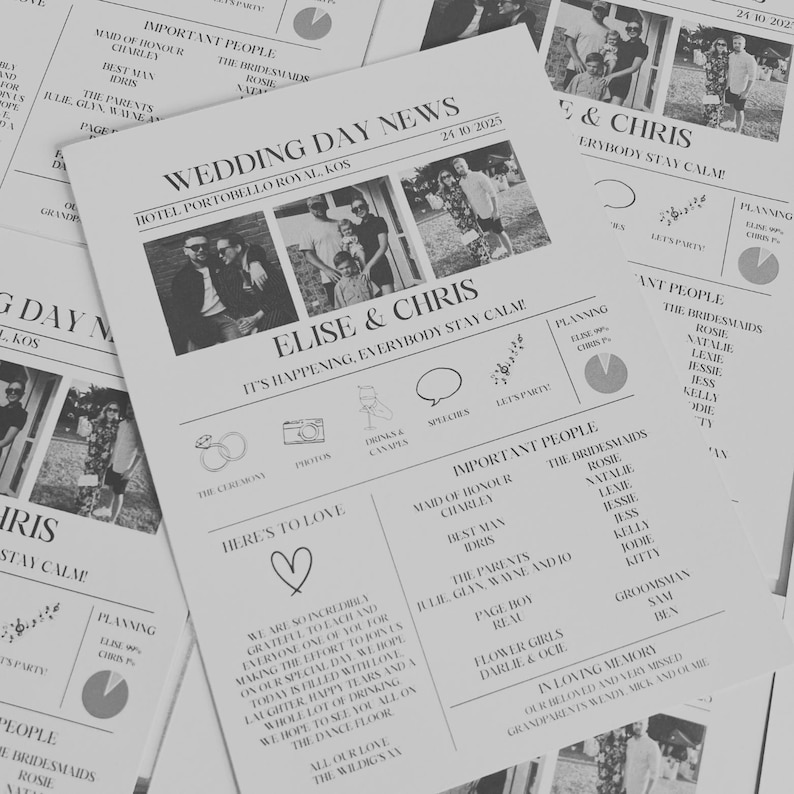 Personalised Wedding Newspaper Programme | Order of the Day Leaflet ...