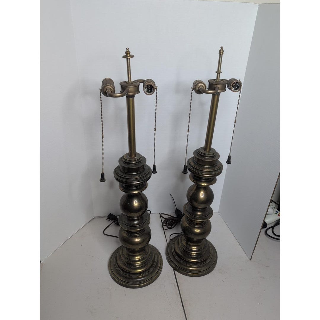 Vtg Stiffel Mid Century Heavy Brass Table Lamps 2 31.5