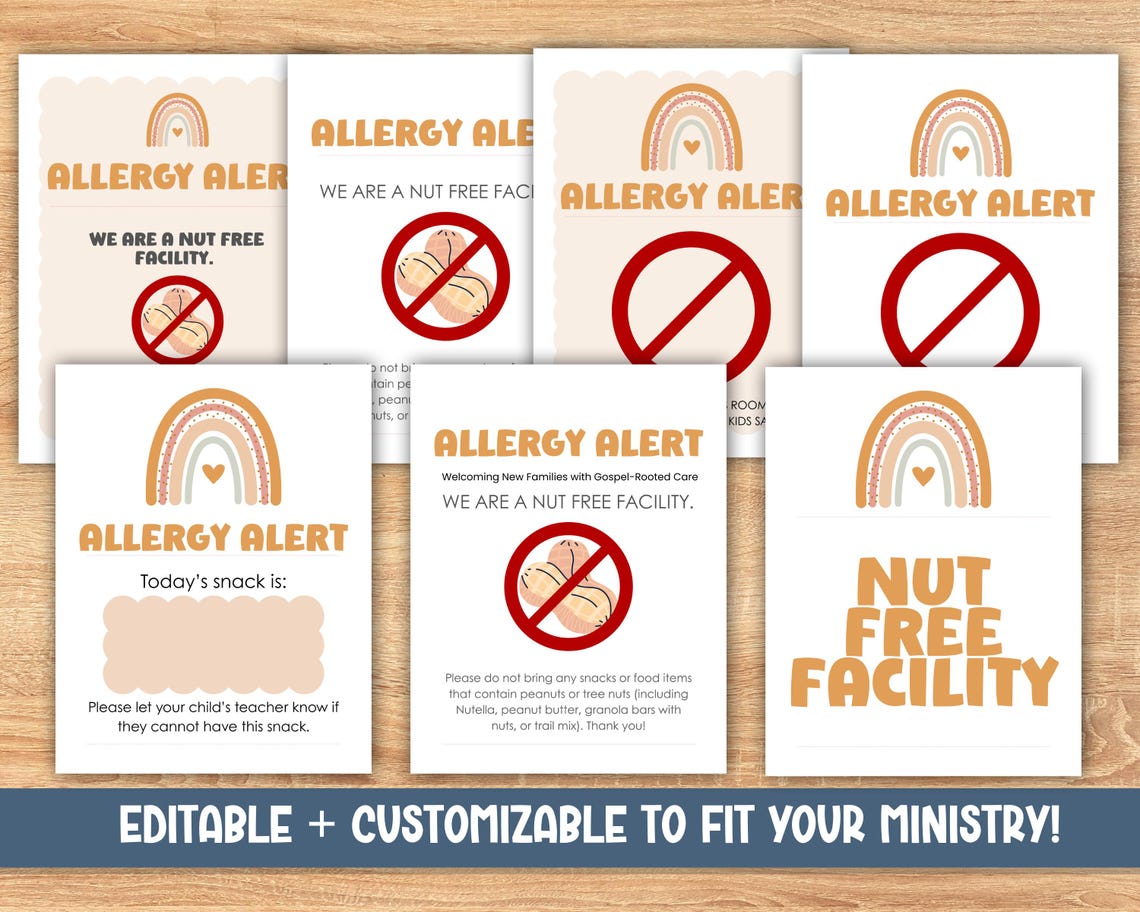 Rainbow Allergy Alert Sign Pack | Printable Church Allergy Signs for ...