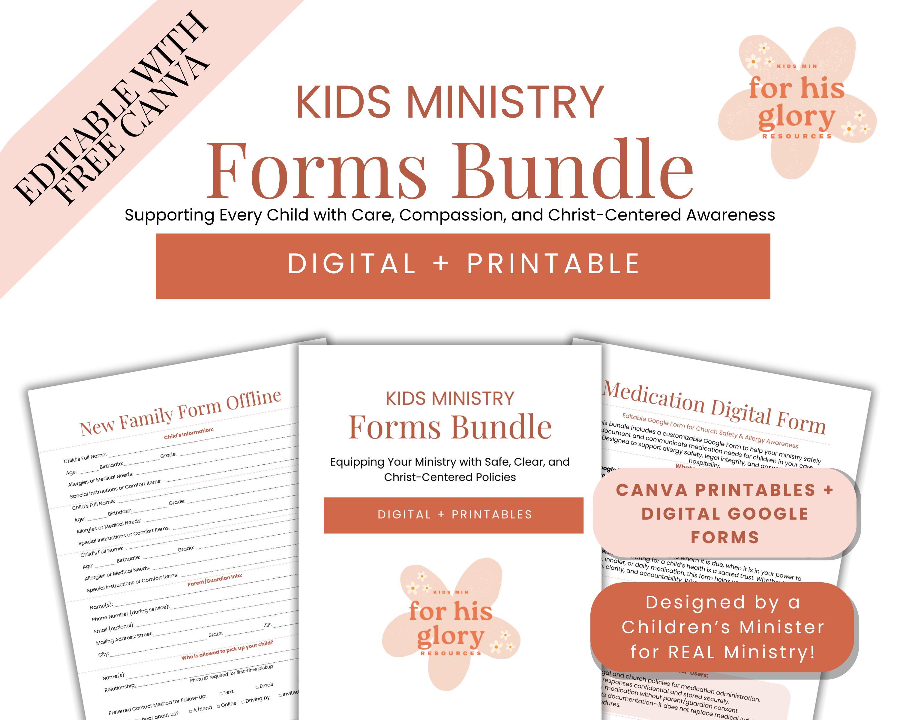 Kids Ministry Forms Bundle | Editable Volunteer, Safety & Medication ...