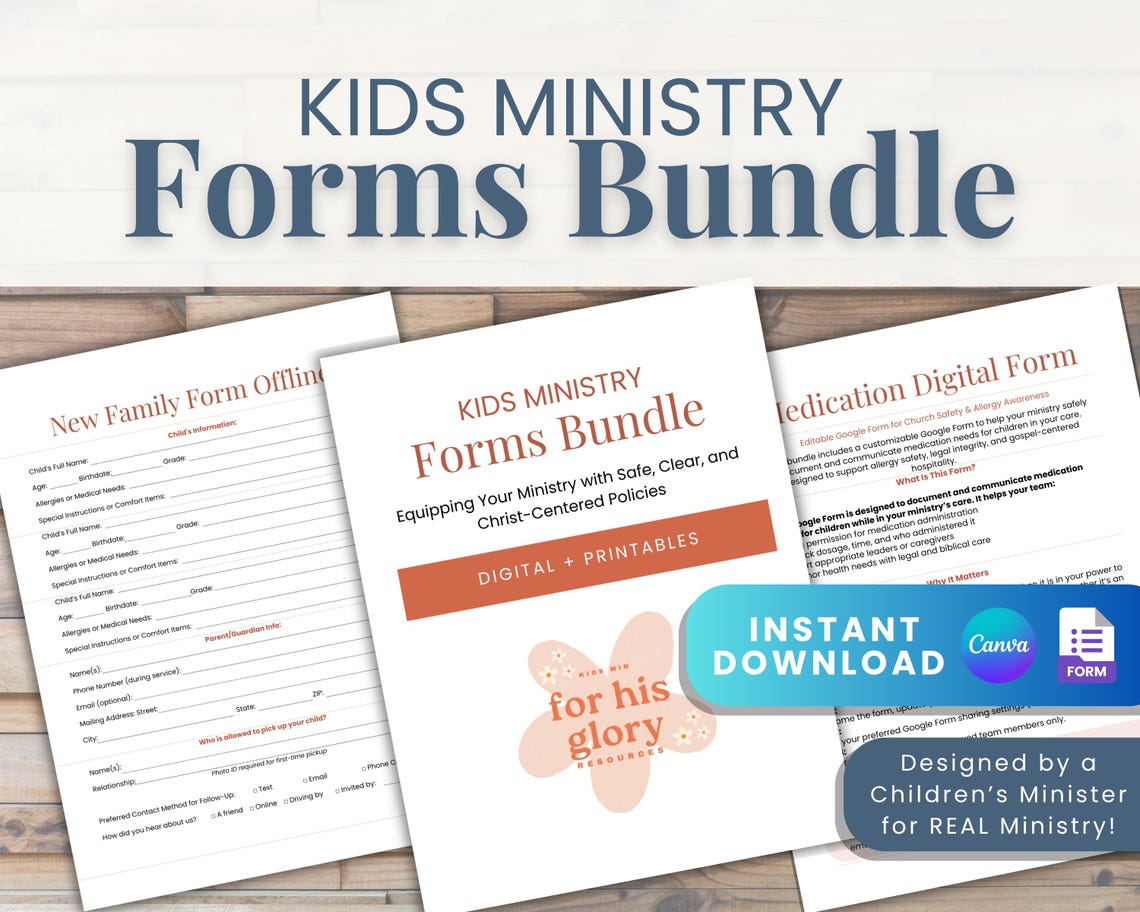 Kids Ministry Forms Bundle | Editable Volunteer, Safety & Medication ...