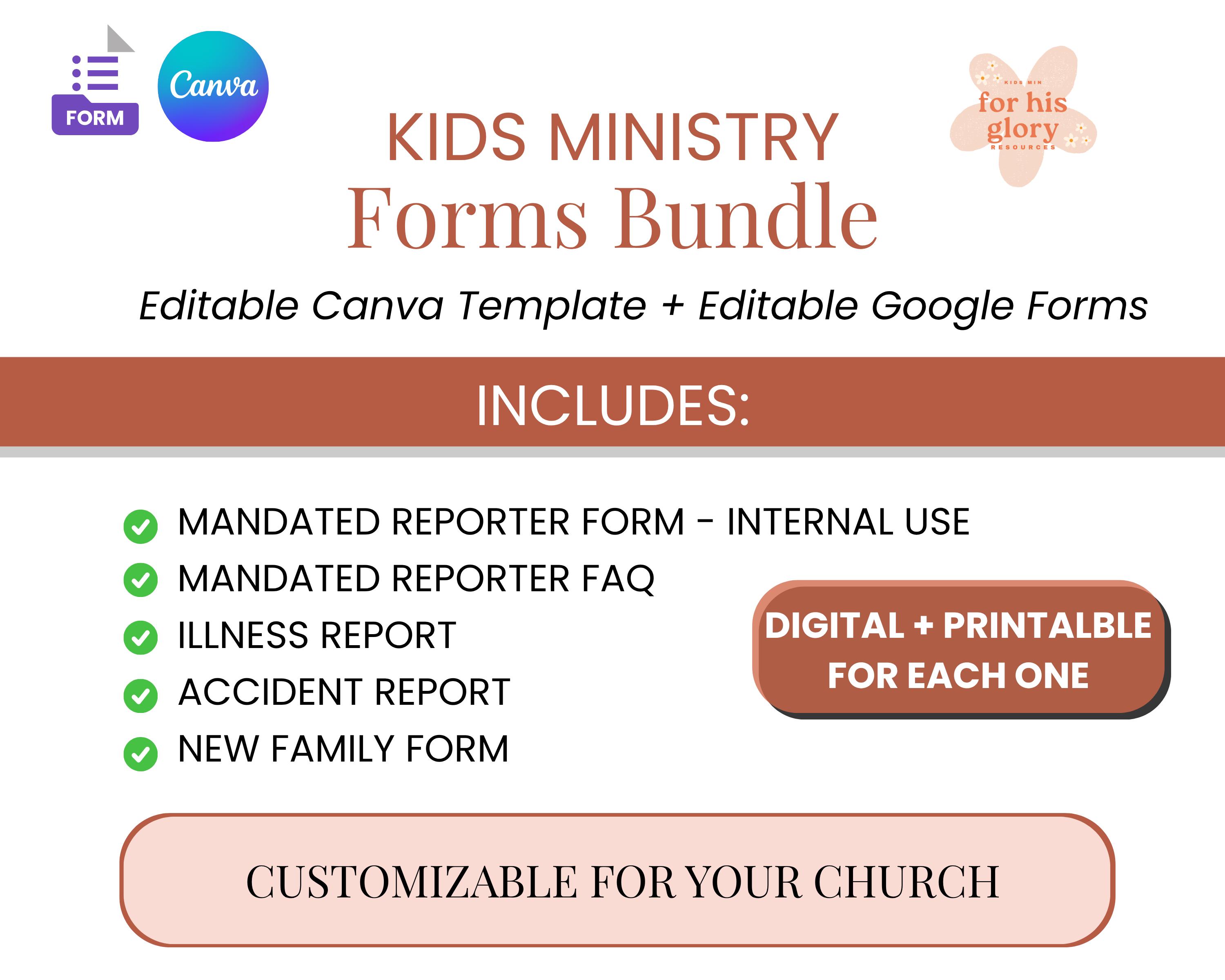 Kids Ministry Forms Bundle | Editable Volunteer, Safety & Medication ...