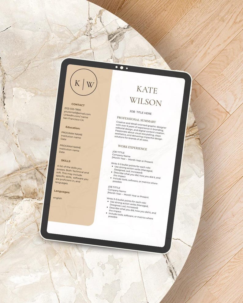 Modern Resume Template for Canva – Editable CV – US Letter & A4 ...