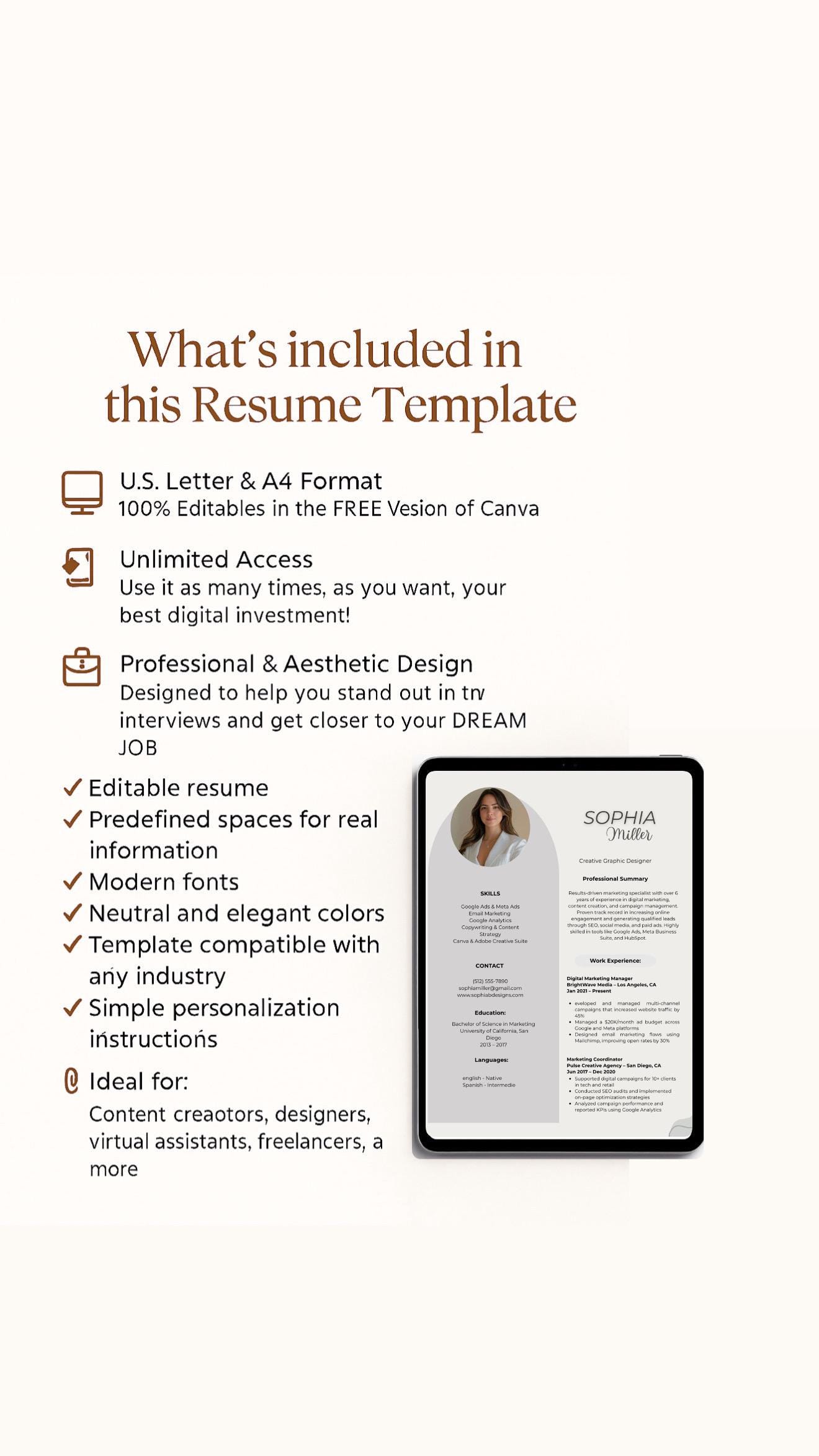 Professional Resume Template for Canva – Editable CV – Clean and Modern ...