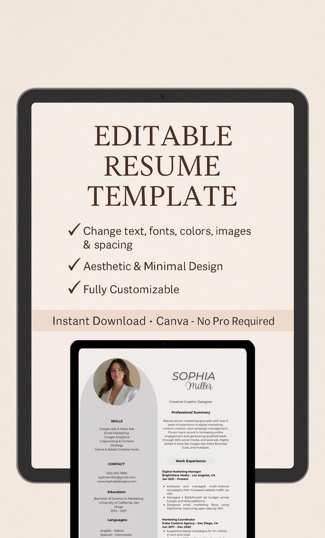 Professional Resume Template for Canva – Editable CV – Clean and Modern ...