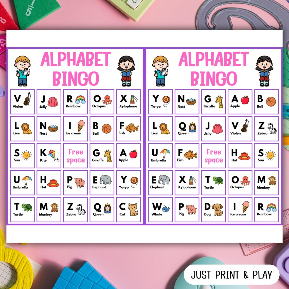 Alphabet Bingo Game A-Z: 30 Colorful Cards, Letter Recognition ...