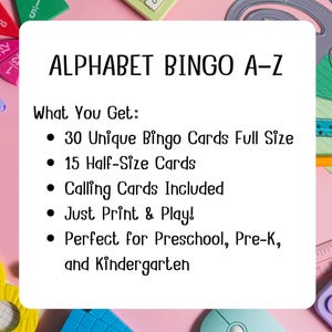 Alphabet Bingo Game A-Z: 30 Colorful Cards, Letter Recognition ...