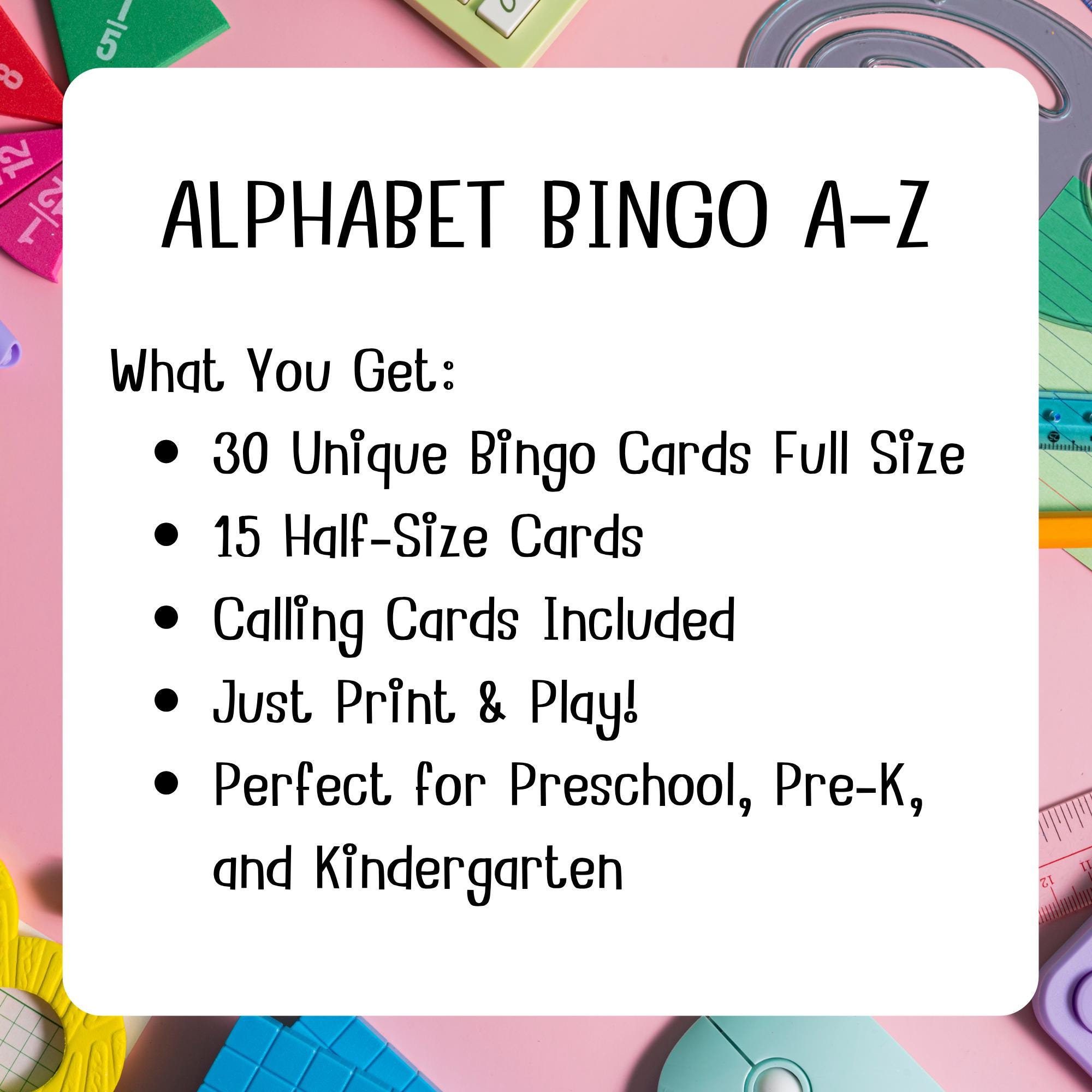 Alphabet Bingo Game A-Z: 30 Colorful Cards, Letter Recognition ...