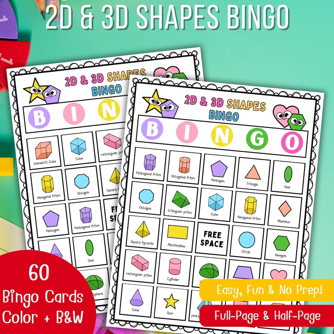 2D and 3D Shapes Bingo Game | Printable Geometry Activity | Math Center ...