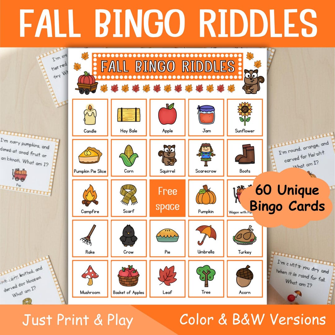 Fall Bingo Riddles Game: Thanksgiving Classroom Activity (PDF Download ...