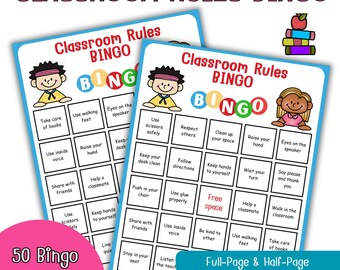 Classroom Rules Bingo Printable Game Black and White– Back to School ...
