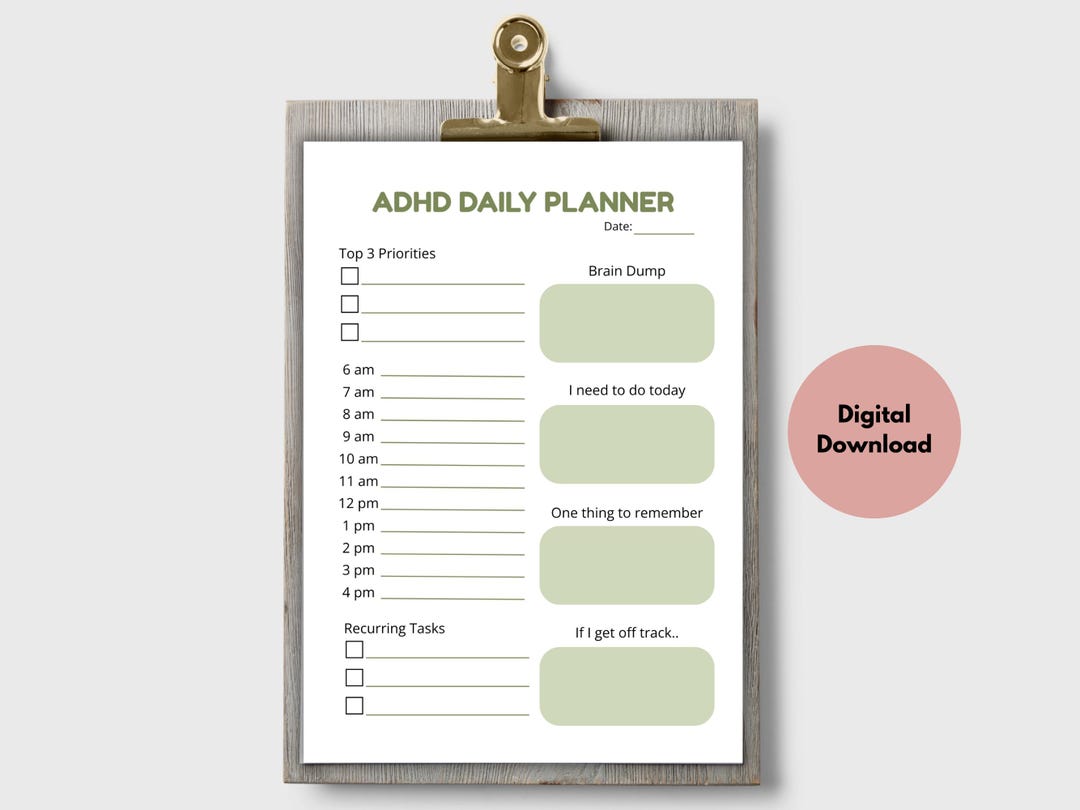 ADHD Daily Planner Printable, Undated PDF, Neurodivergent Routine ...