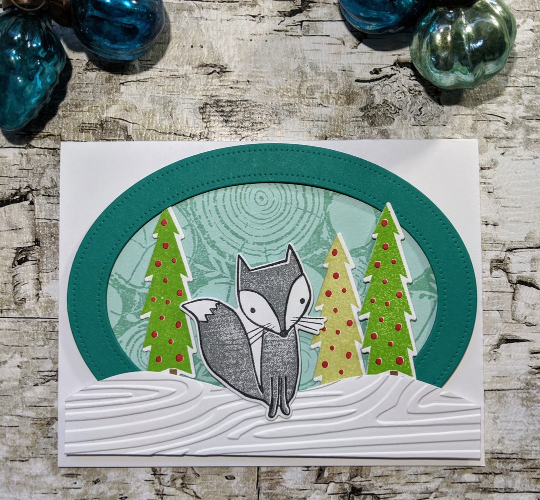 Winter Fox Handmade Holiday Card With a Winter Fox and Winter Scene - Etsy