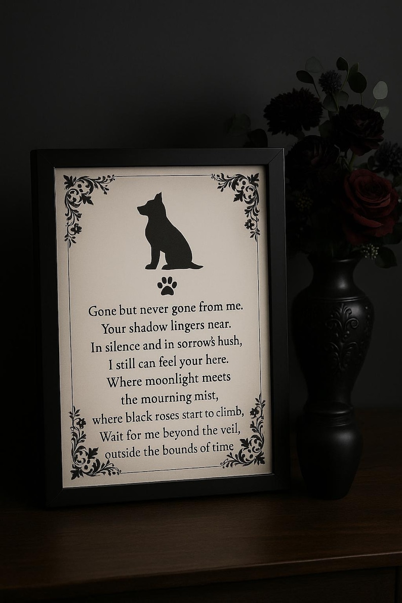 Dog Memorial Poem Print - Pet Loss Wall Art, Dog Silhouette & Paw Print ...