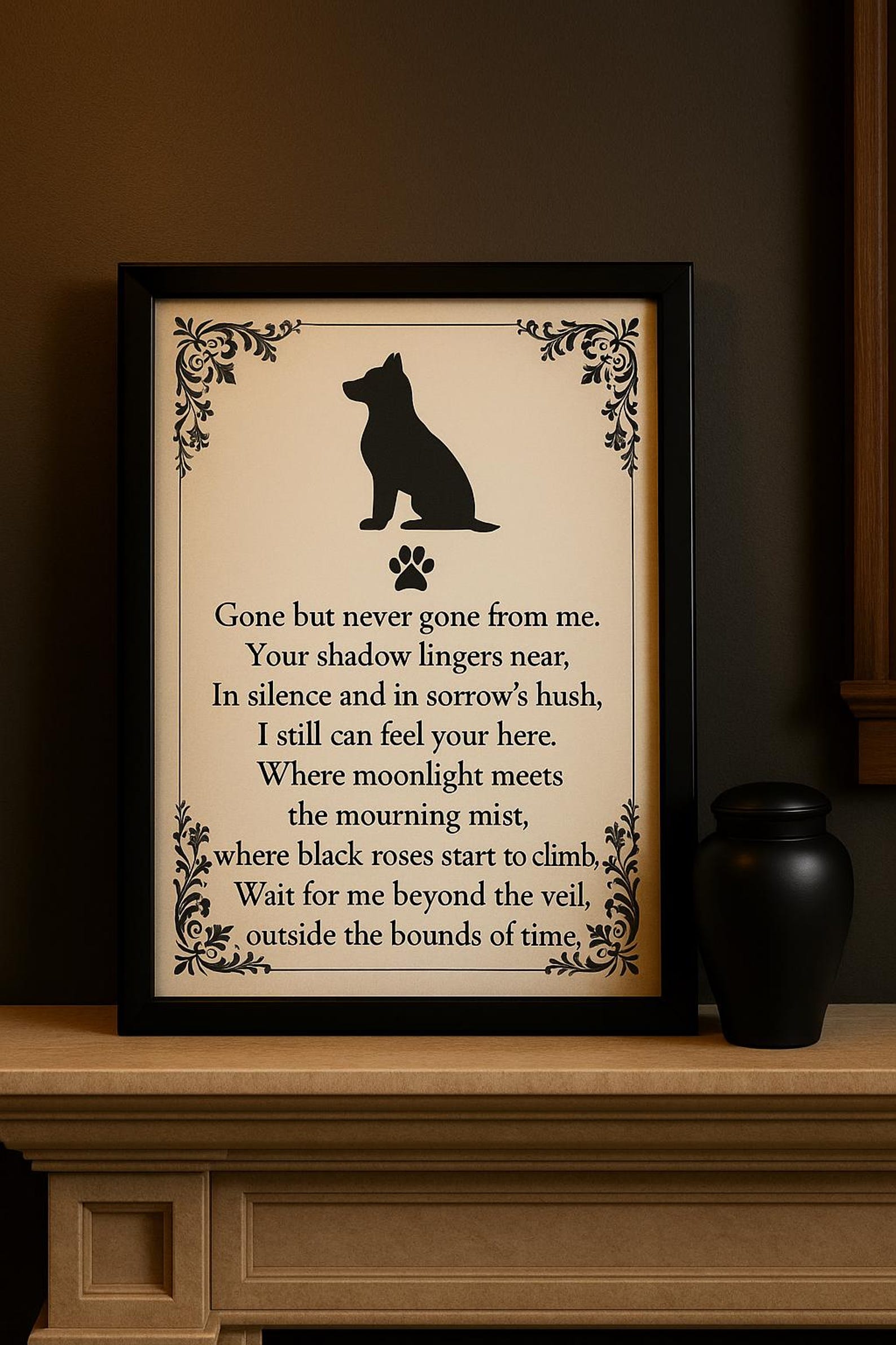 Dog Memorial Poem Print - Pet Loss Wall Art, Dog Silhouette & Paw Print ...