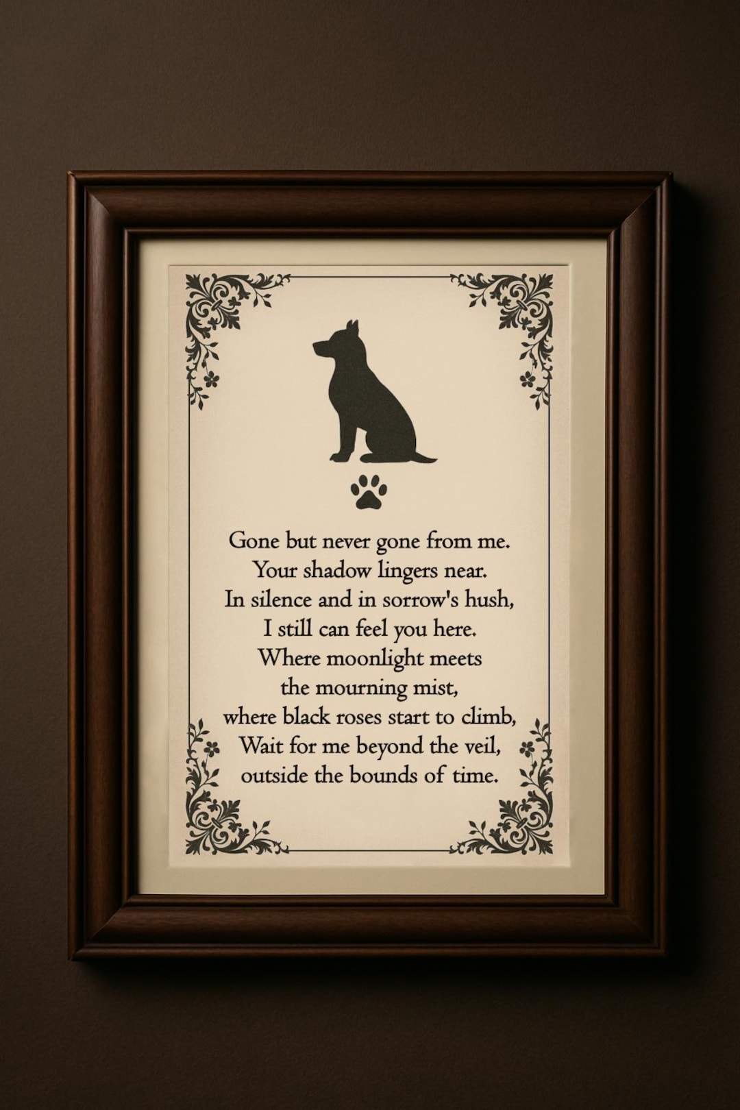 Dog Memorial Poem Print - Pet Loss Wall Art, Dog Silhouette & Paw Print ...
