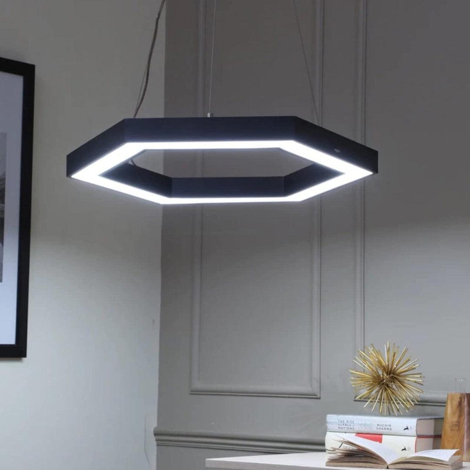 Hexagon LED Pendant Light – Modern Suspended Ceiling Fixture - Etsy