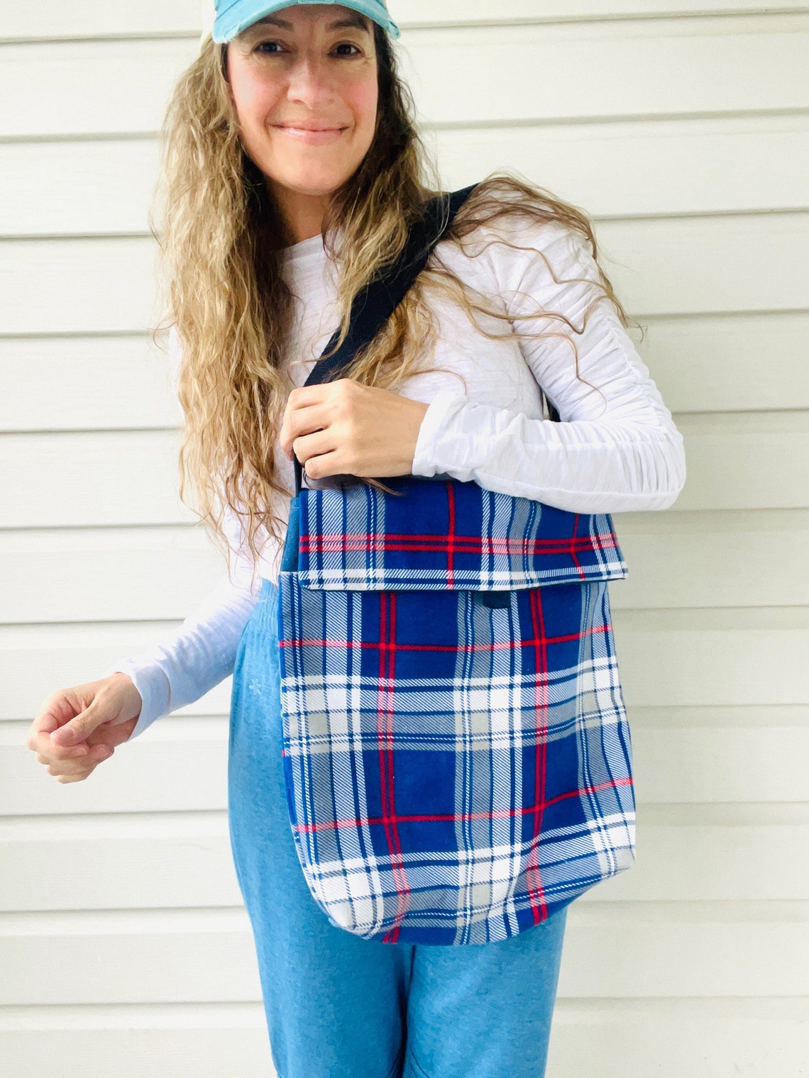 Blue Plaid Flannel Lined Tote/shoulder Bag With Latch Closure. Soft ...