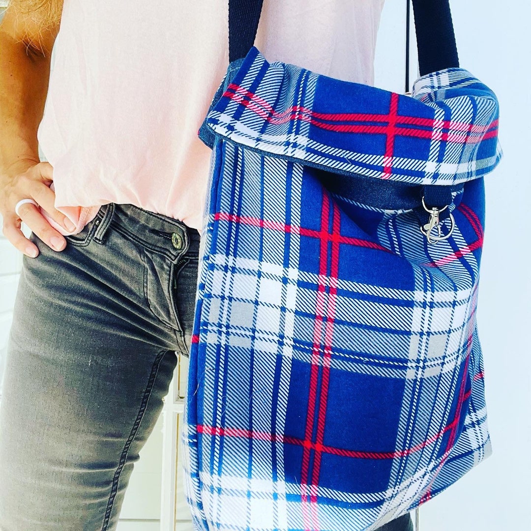 Blue Plaid Flannel Lined Tote/shoulder Bag With Latch Closure. Soft ...