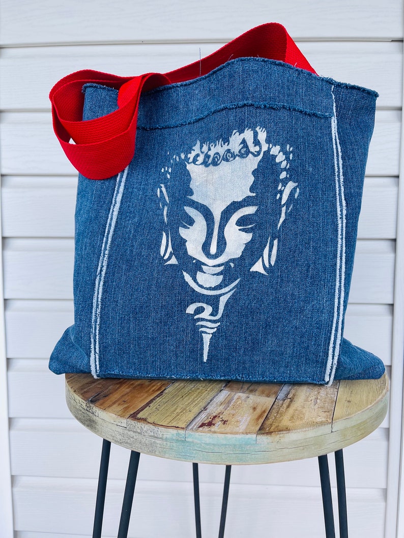 Buddha Stenciled Denim Tote. Deconstructed Style. Partially - Etsy