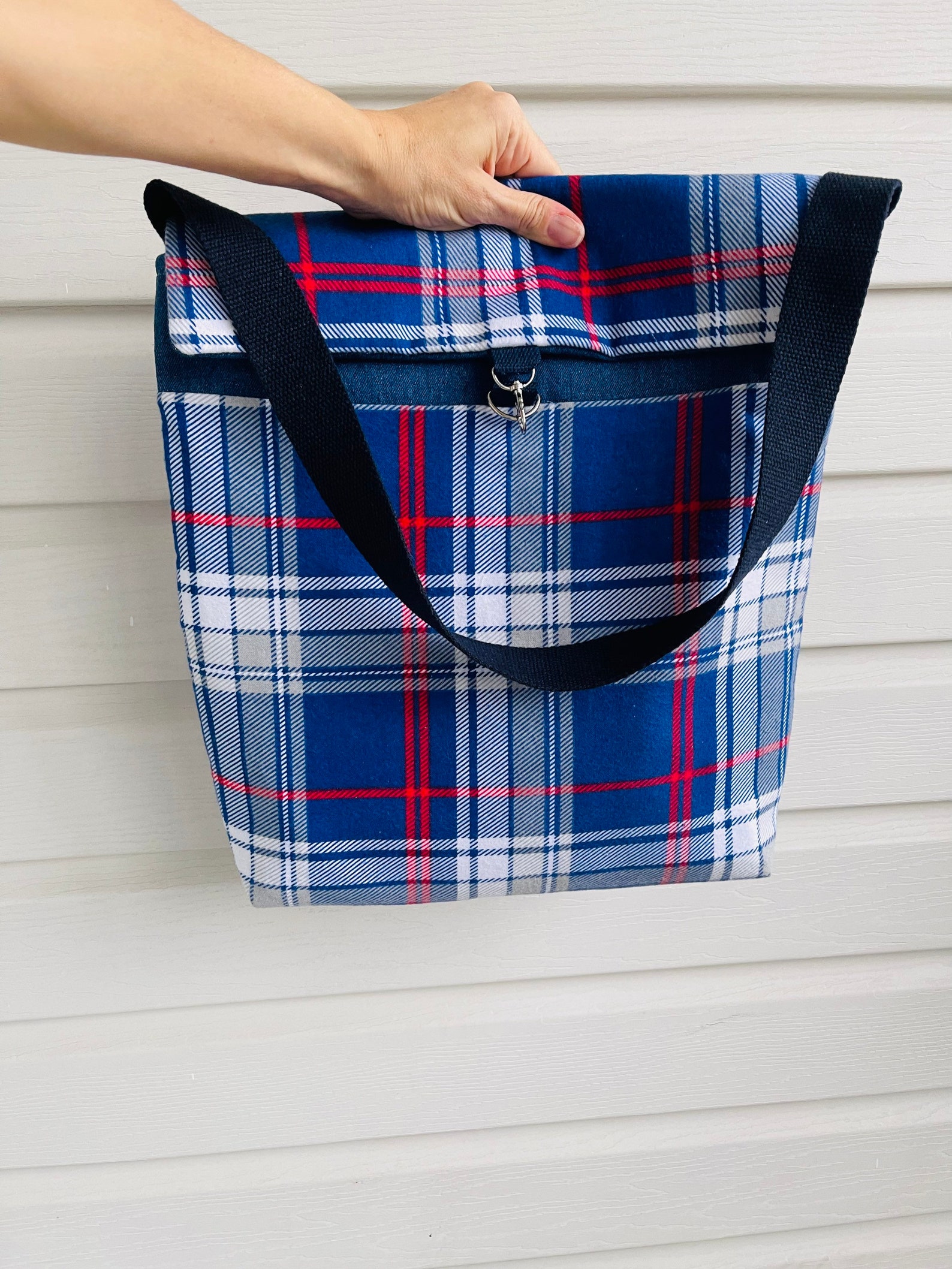 Blue Plaid Flannel Lined Tote/shoulder Bag With Latch Closure. Soft ...