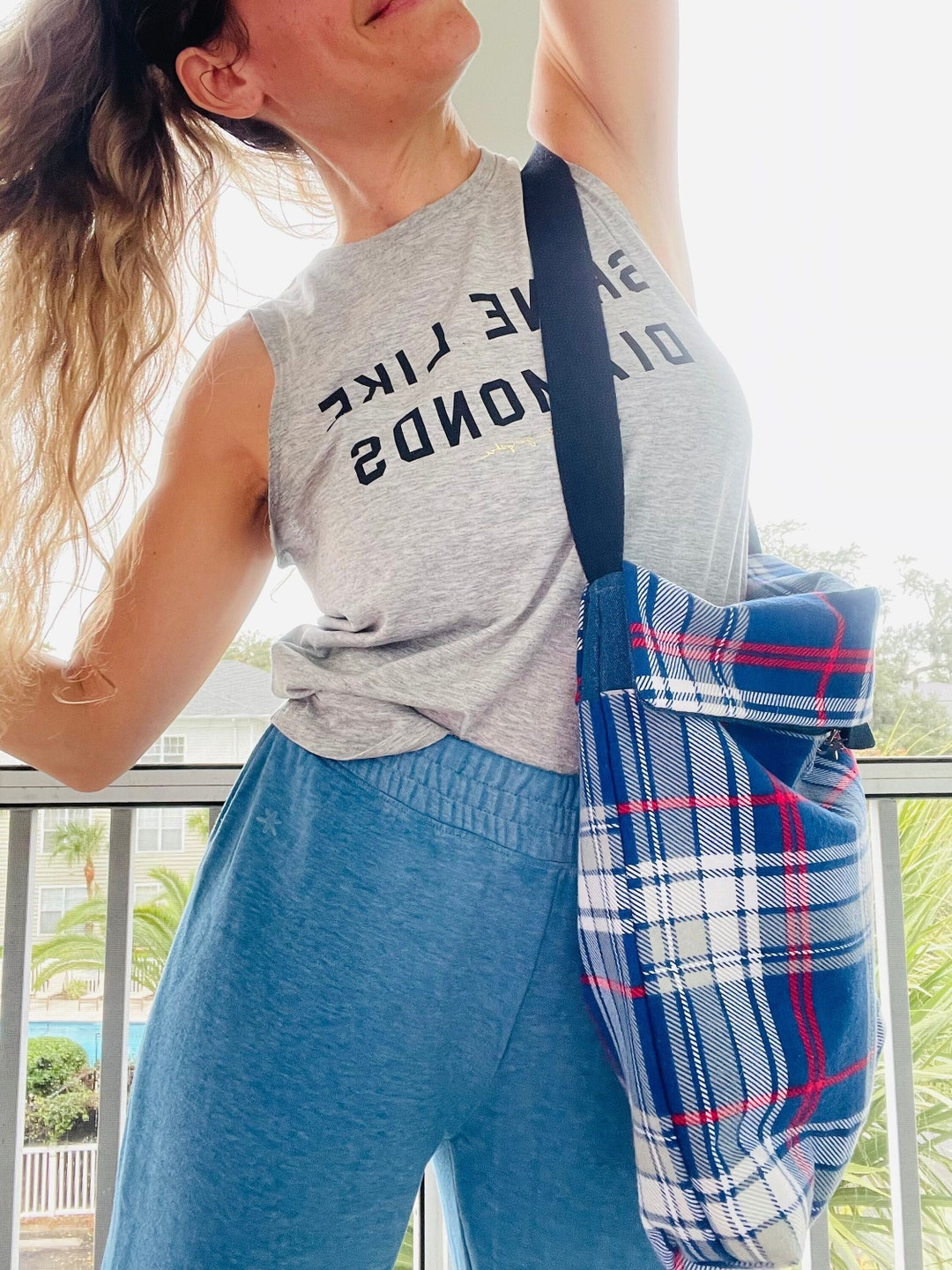 Blue Plaid Flannel Lined Tote/shoulder Bag With Latch Closure. - Etsy