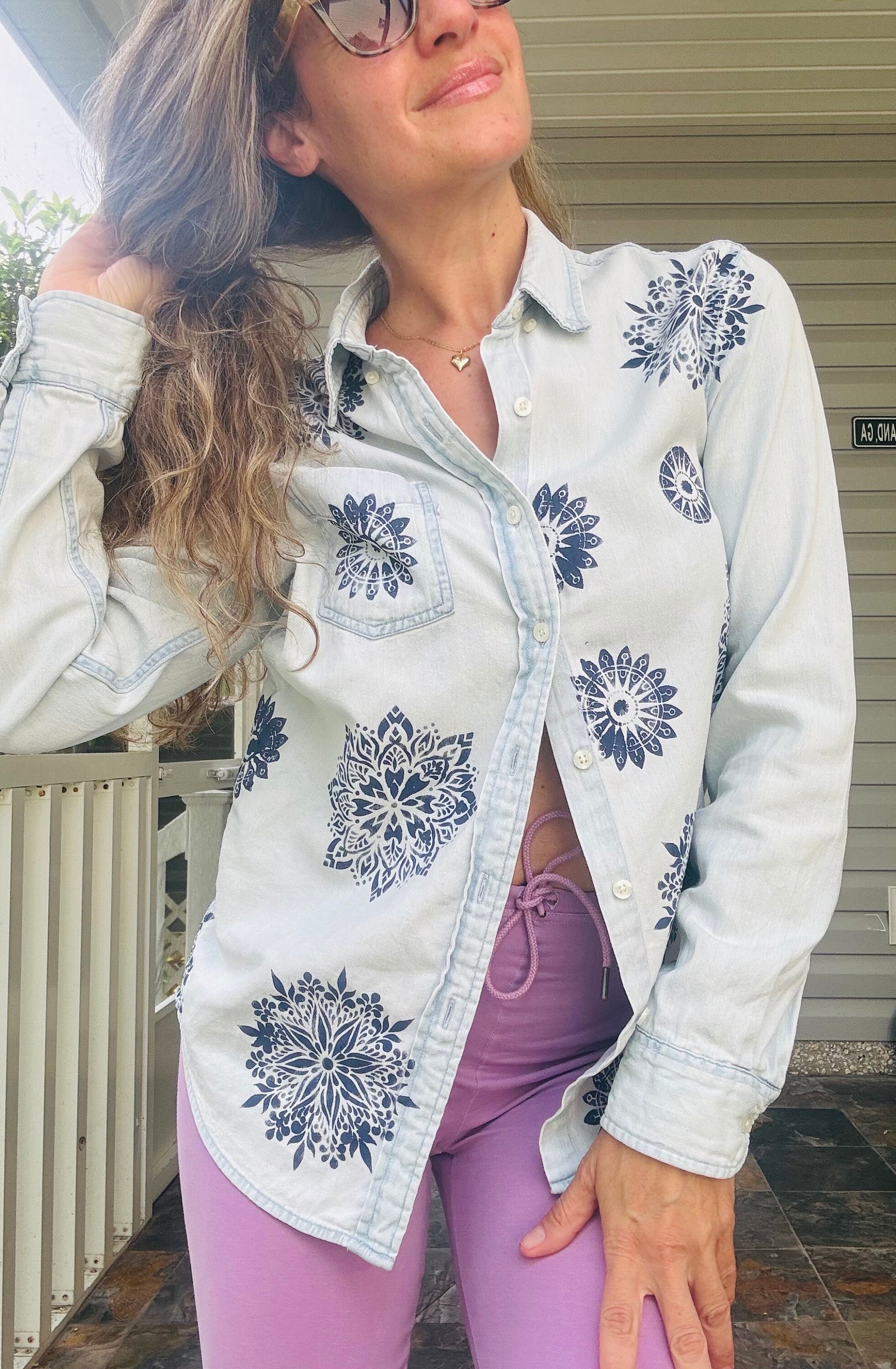 Mandala Stenciled Levis Denim Button Down Long Sleeve, Size Small. - Etsy