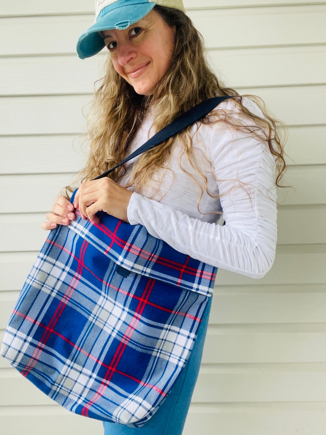 Blue Plaid Flannel Lined Tote/shoulder Bag With Latch Closure. - Etsy