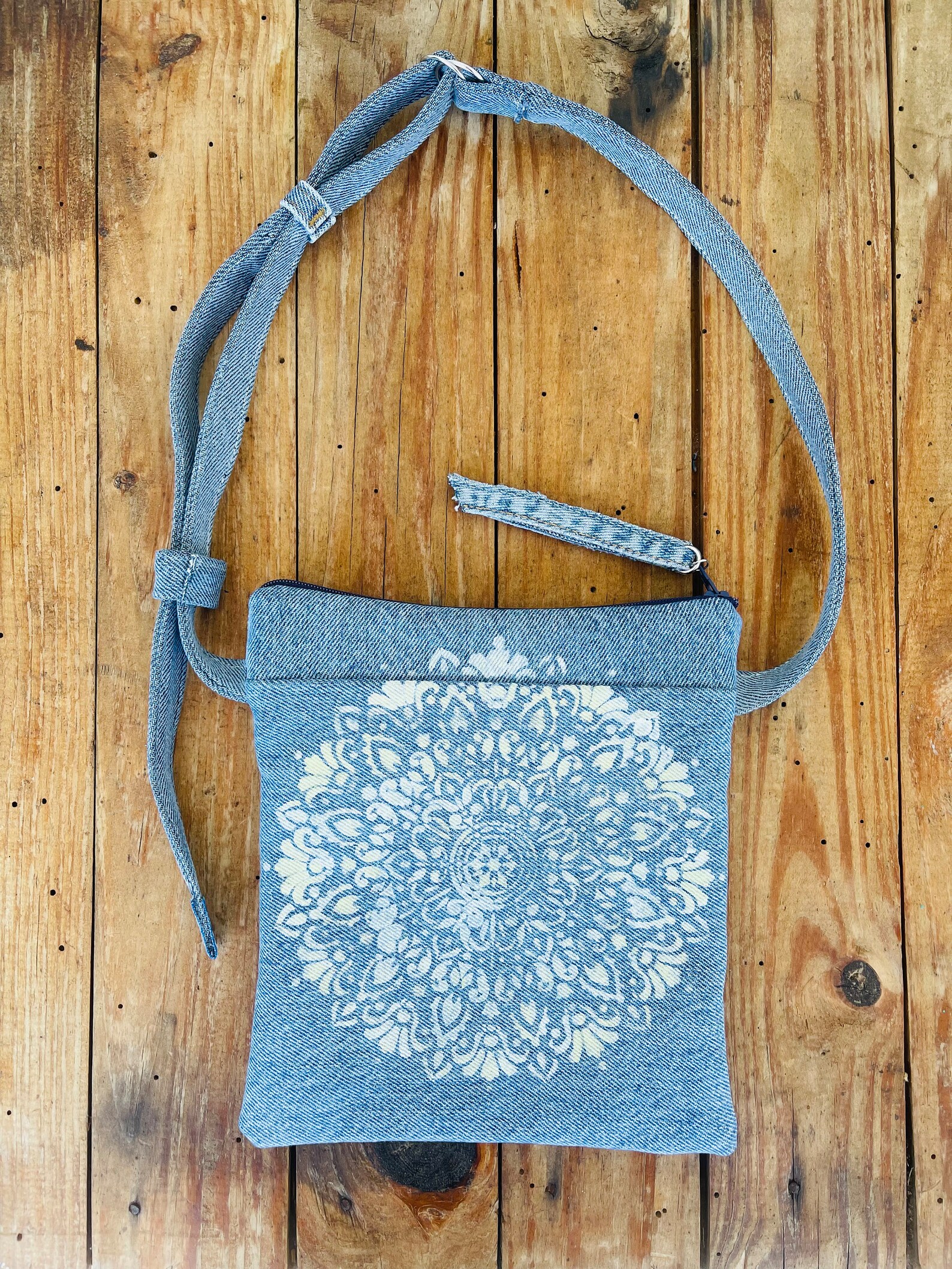Denim Waist Purse. Fanny Pack. Mandala Stenciled. Upcycled - Etsy