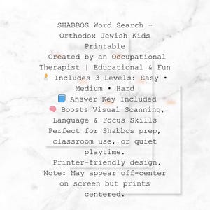 Shabbat Word Search Printable for Kids: Jewish Educational Activity ...
